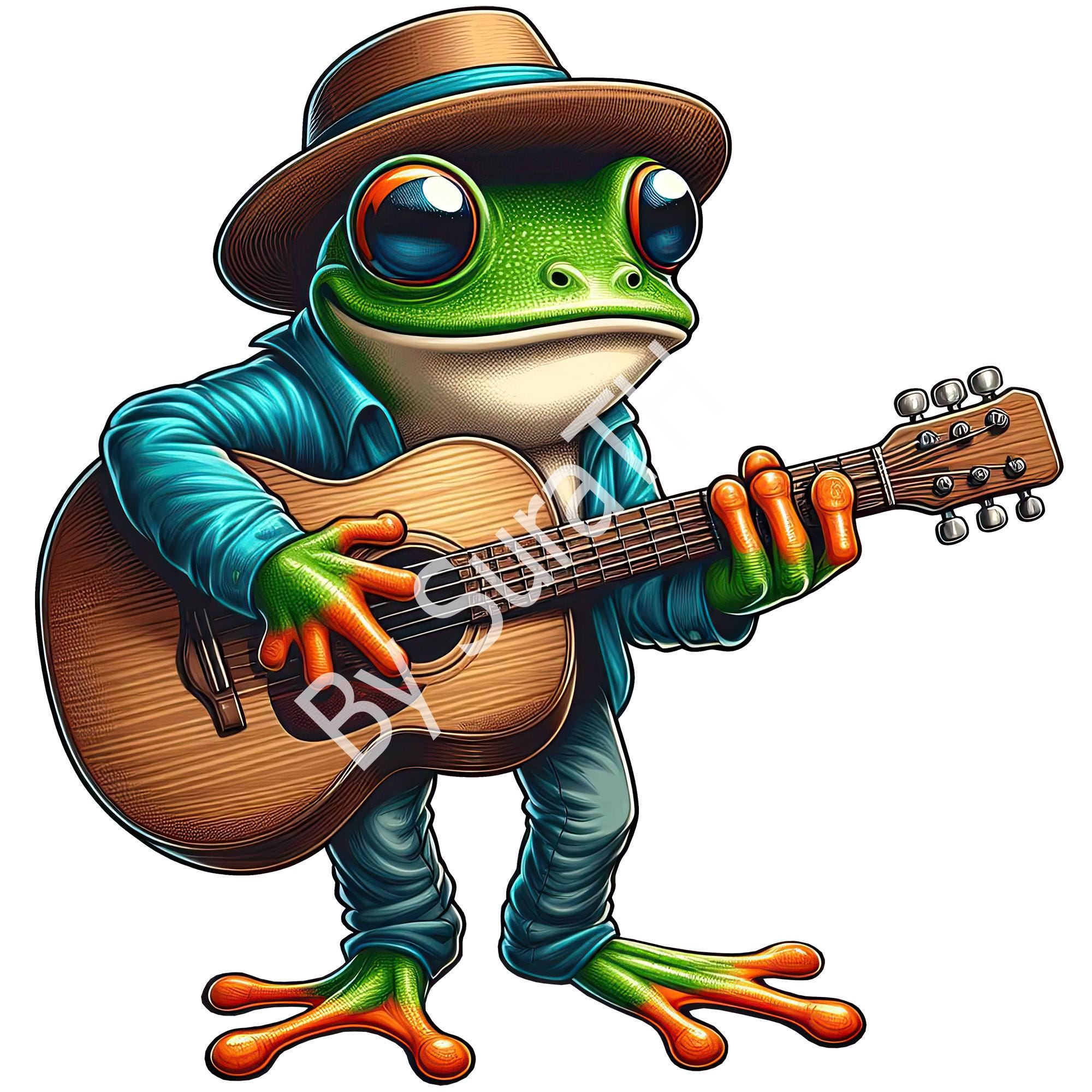 Frog Playing Guitar, 8 Frog PNG Bundle, Funny Frog PNG, Frog Guitar ...