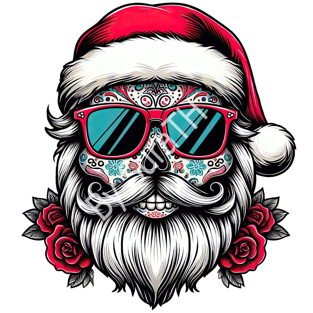 Santa Skull PNG, Rose Santa Skull Clipart, Mexican Sugar Skull Santa ...