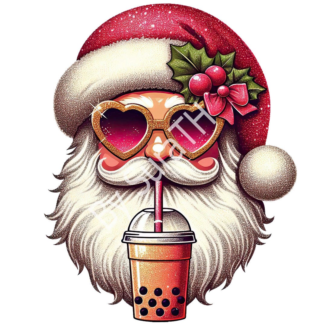 Santa Drinking Bubble Tea PNG, Funny Santa Clipart, Retro Santa Digital ...