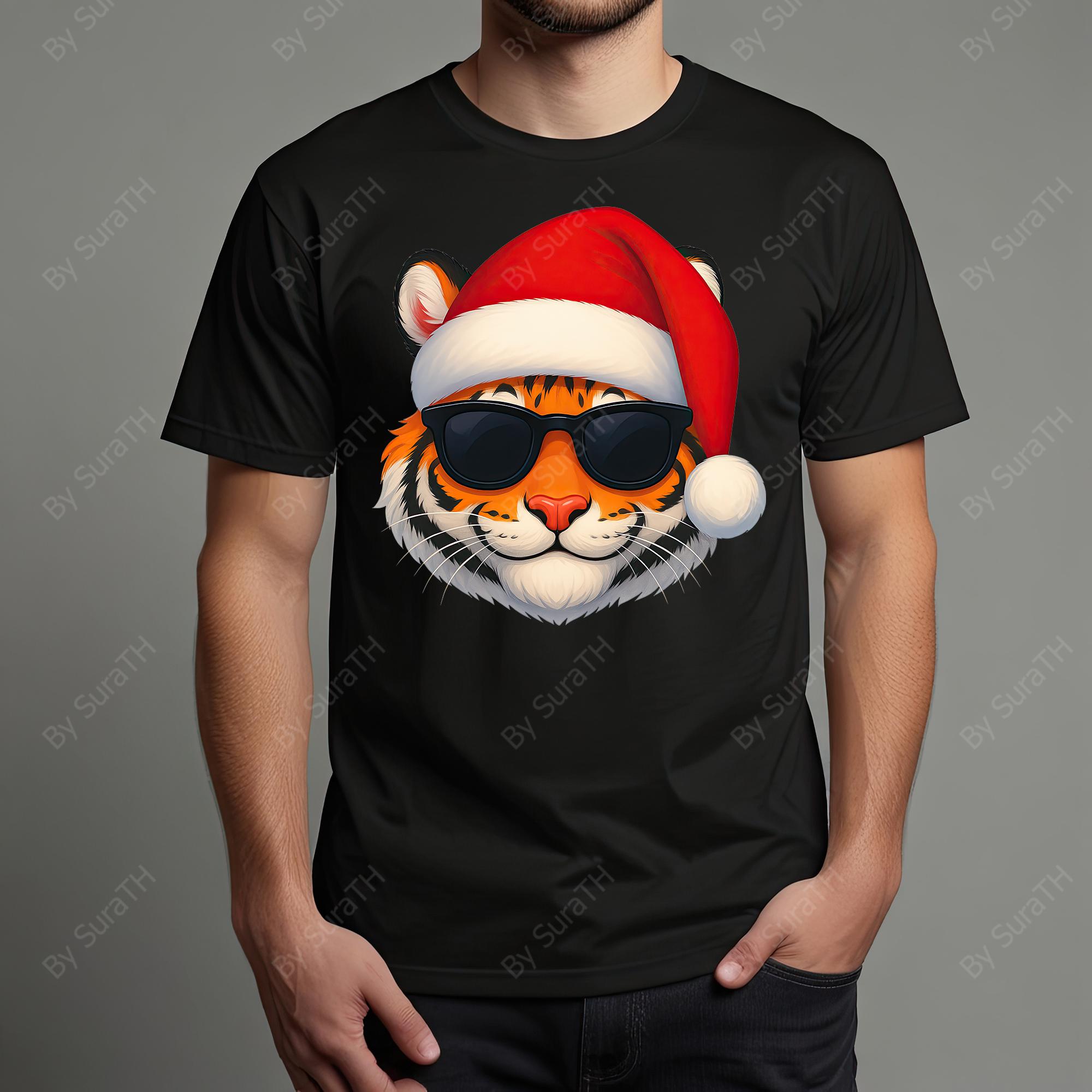 Tiger Santa Hat PNG, Funny Tiger Christmas Clipart, Digital Download ...