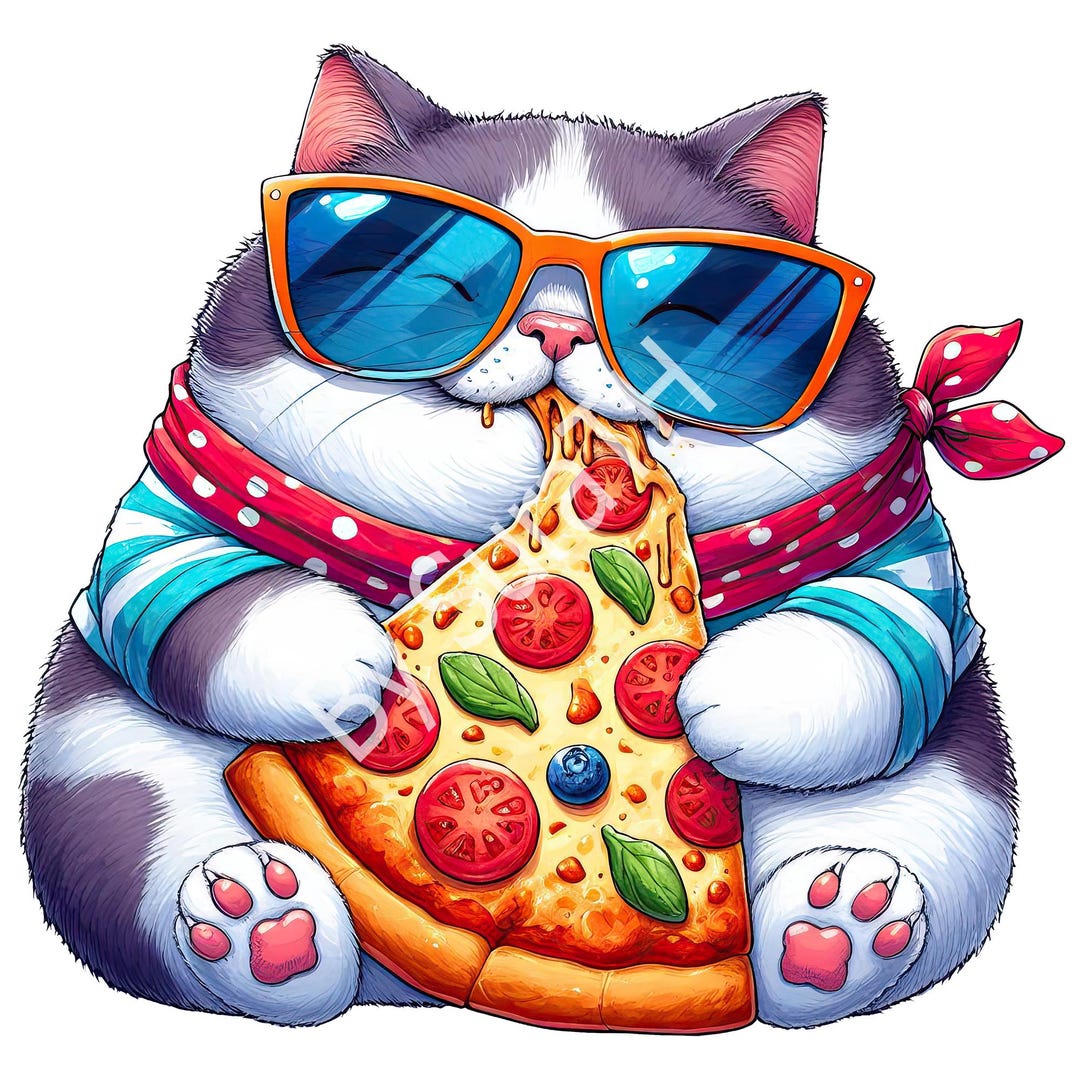 Cat Eating Pizza PNG, Fat Cat Clipart, Funny Cat PNG, Cool Cat Digital ...