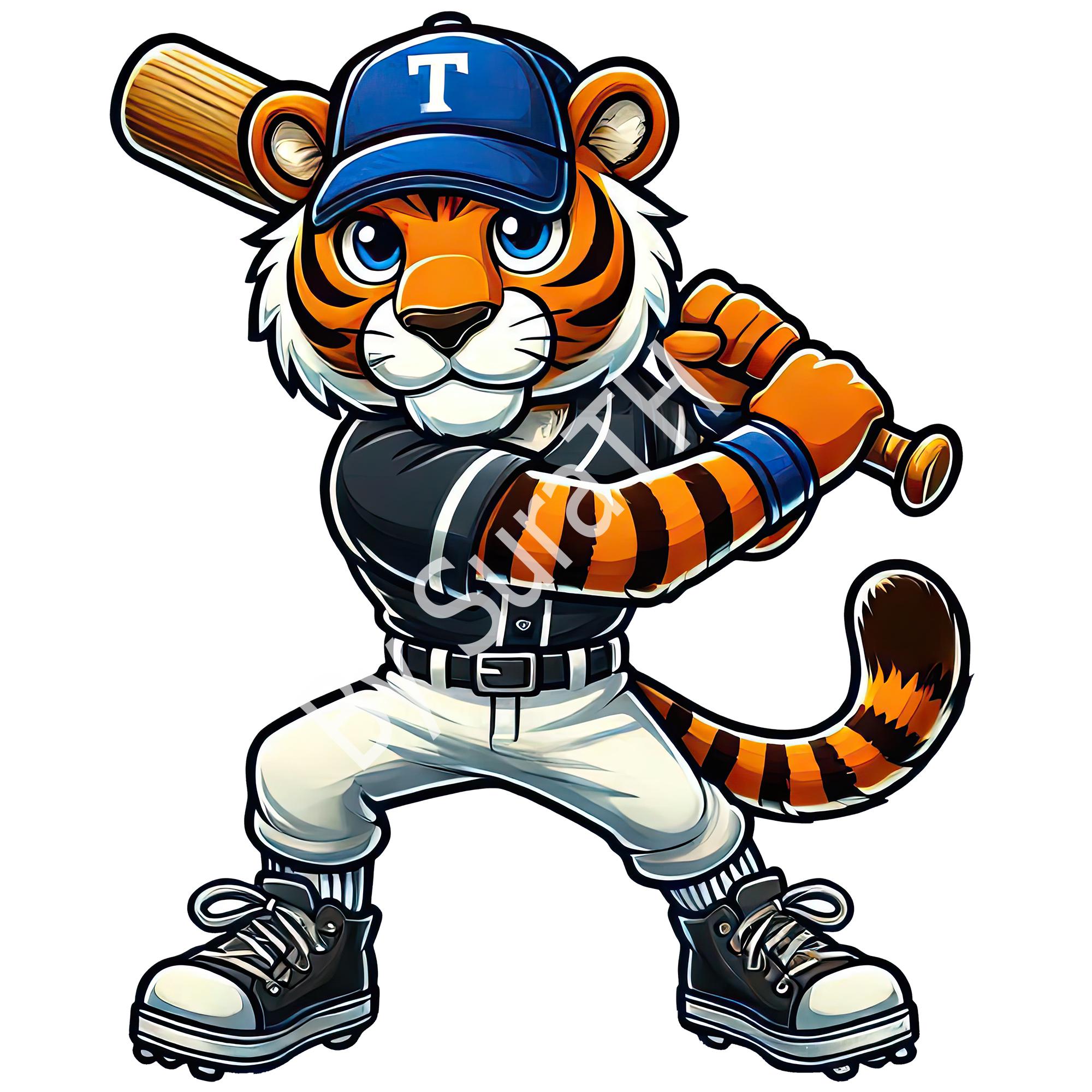 Cartoon Tiger Baseball Mascot PNG: Sublimation Clipart (digital ...