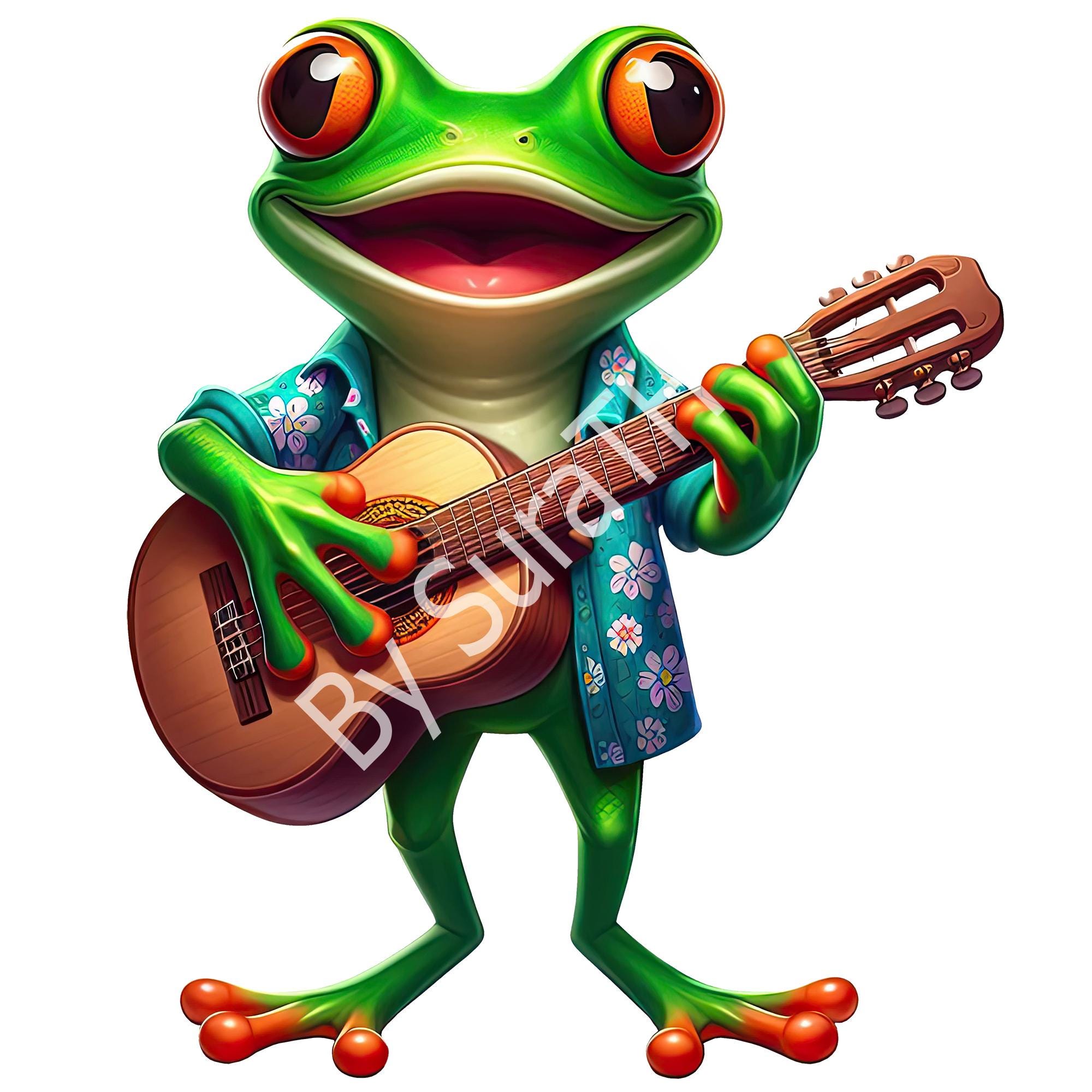 Frog Playing Guitar, 8 Frog PNG Bundle, Funny Frog PNG, Frog Guitar ...