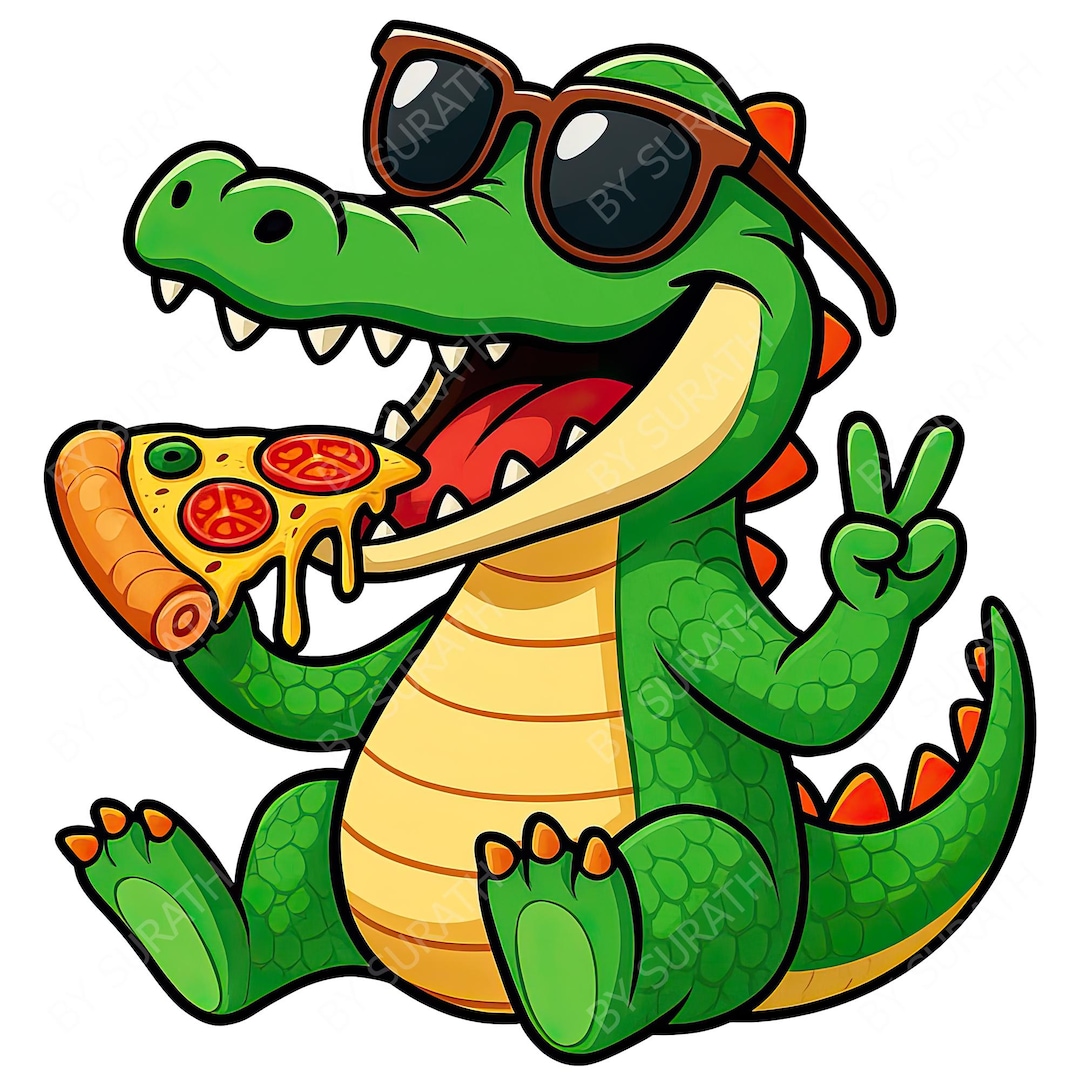 Funny Alligator PNG, Alligator Eating Pizza Clipart, Digital Download ...
