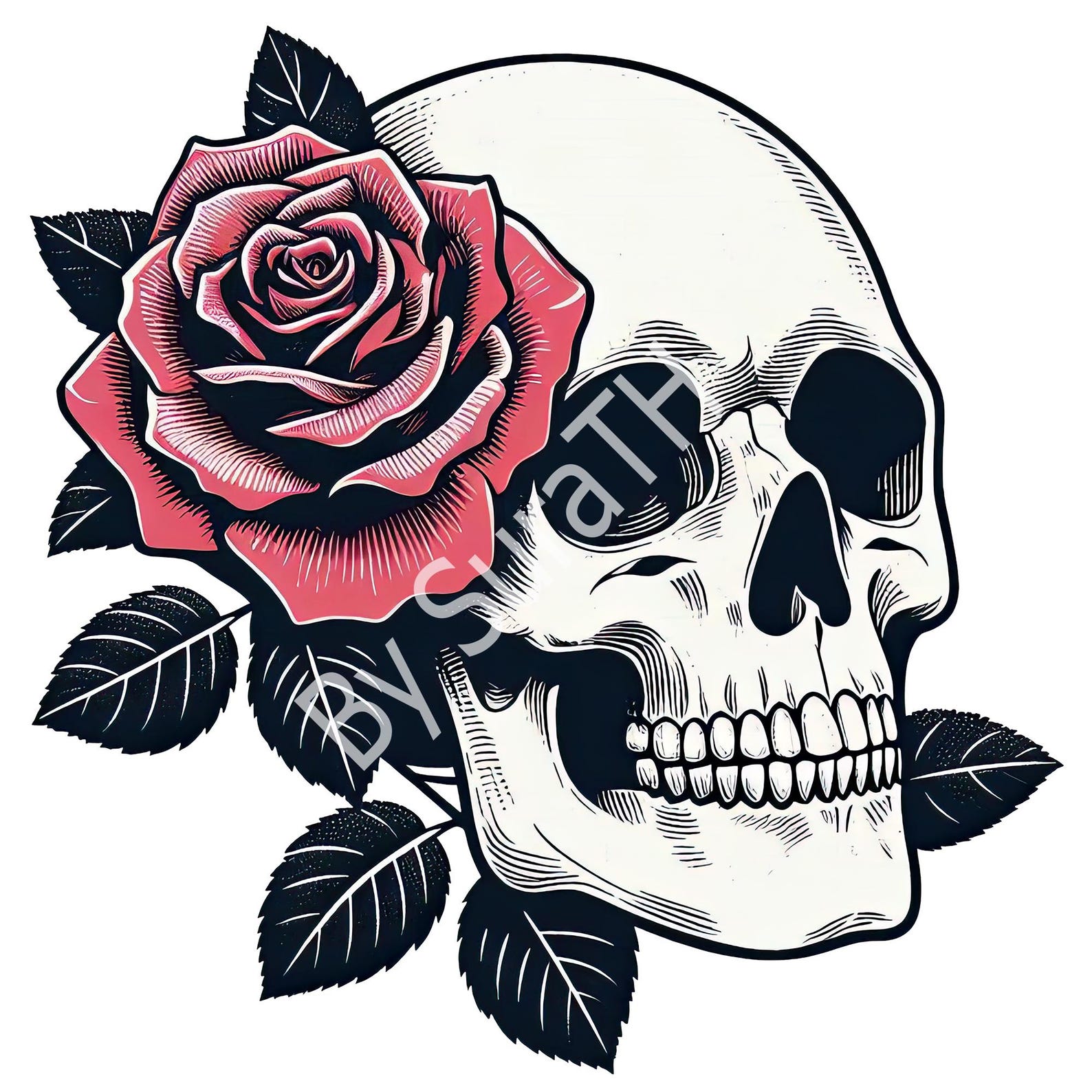 Skull Rose Flower PNG, Floral Skull PNG, Skull Clipart, Scary Skull ...