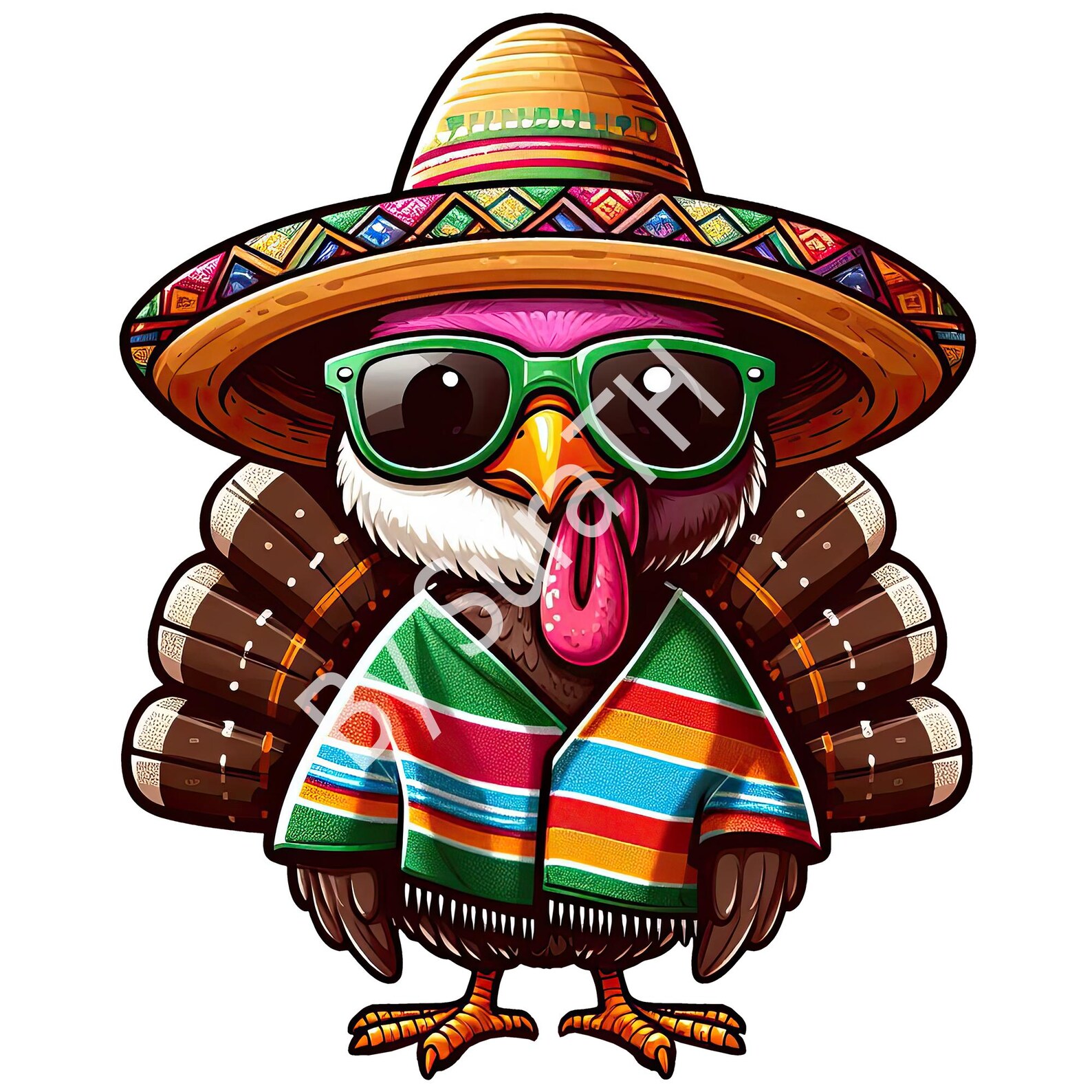 Funny Turkey Clipart, Mexican Poncho, Sombrero PNG (digital Download ...