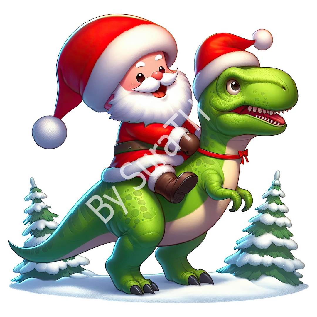 Santa Riding Dinosaur PNG, Santa Riding T Rex Clipart, Christmas Santa ...