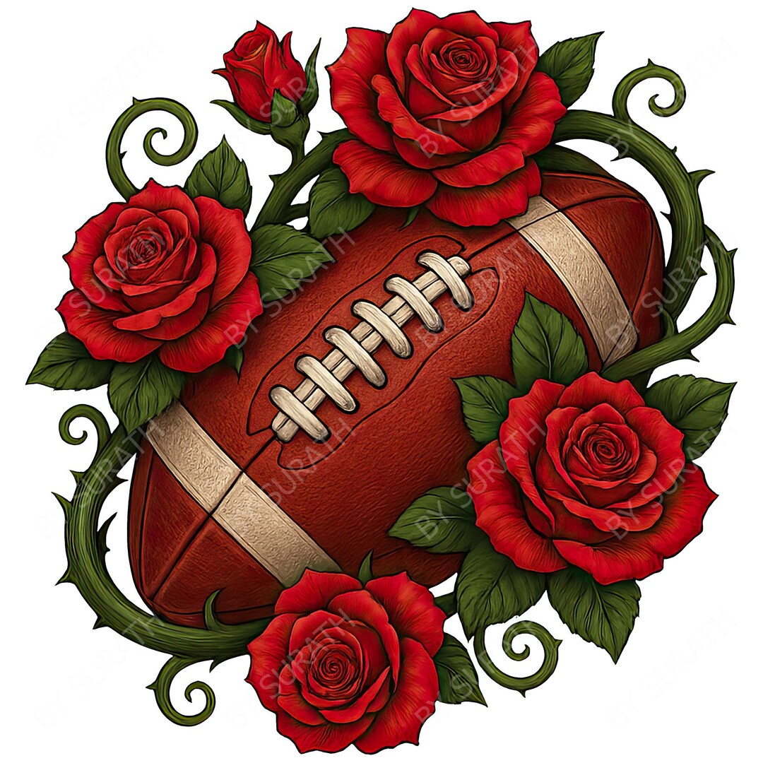 Roses and Football PNG, Floral Football Clipart, Digital Download ...