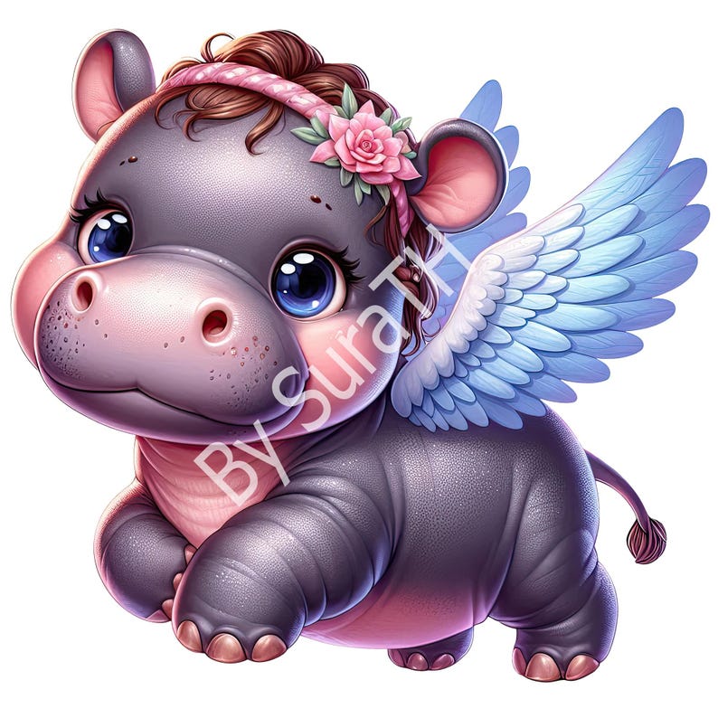 Moo Deng Little Angel Hippo PNG, Cute Hippo Clipart, Baby Pygmy Hippo ...