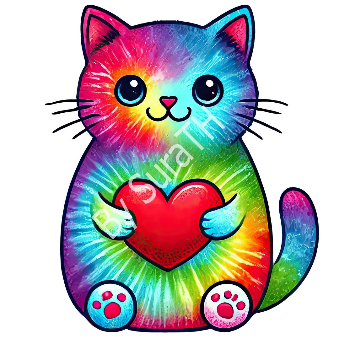 Colorful Cat Love Heart PNG, Valentine Cat Clipart, Cute Cat Hugging ...