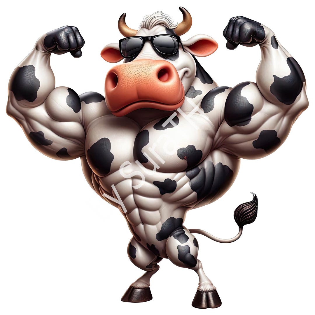 Muscular Cow, 6 PNG, Funny Cow Muscles Clipart, Bodybuilding Cow, Funny ...