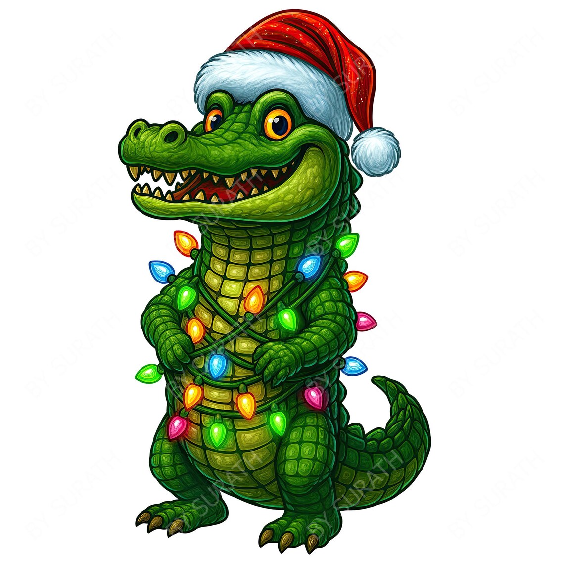 Alligator Christmas PNG, Funny Crocodile Xmas Clipart, Digital Download ...