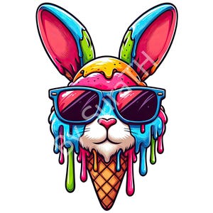 Easter Bunny Ice Cream Drip PNG, Colorful Bunny Easter Day, Rabbit Ice ...