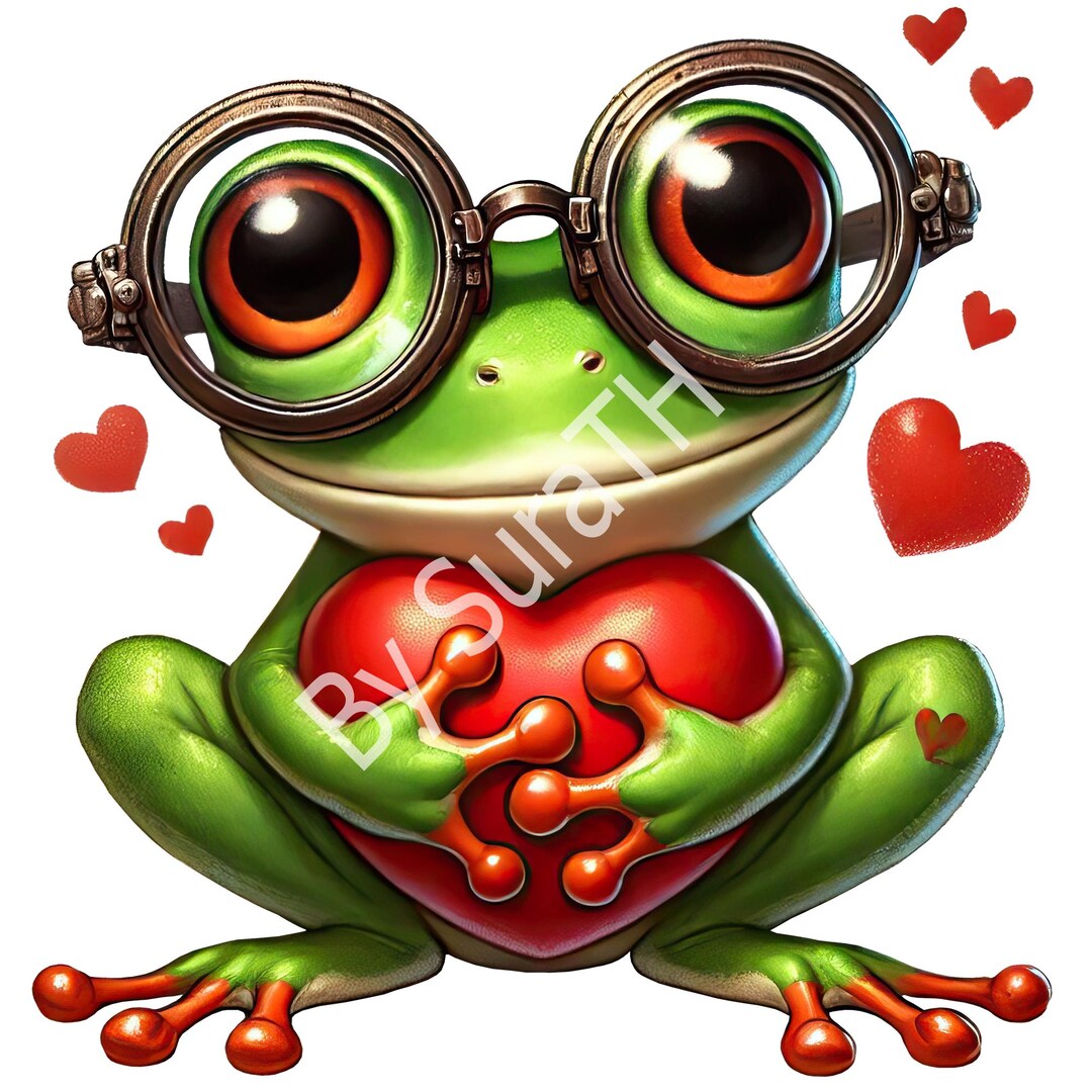 Cute Frog PNG, Frog Valentines Clipart, Frog Hugging Heart, Frog Love ...