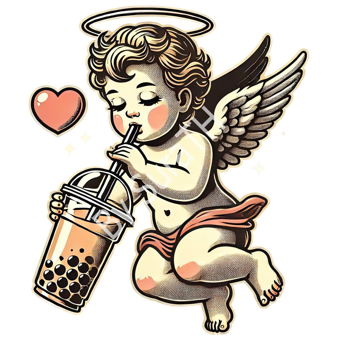 Cupid Drinking Bubble Tea PNG, Funny Cupid Clipart, Cupid Valentine's ...