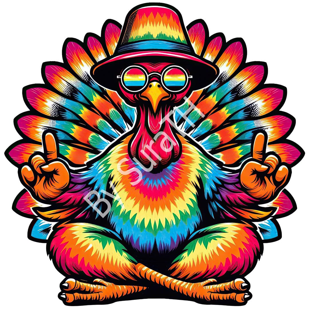 Turkey Meditating PNG, Turkey Thanksgiving Clipart, Tie Dye Hippie ...