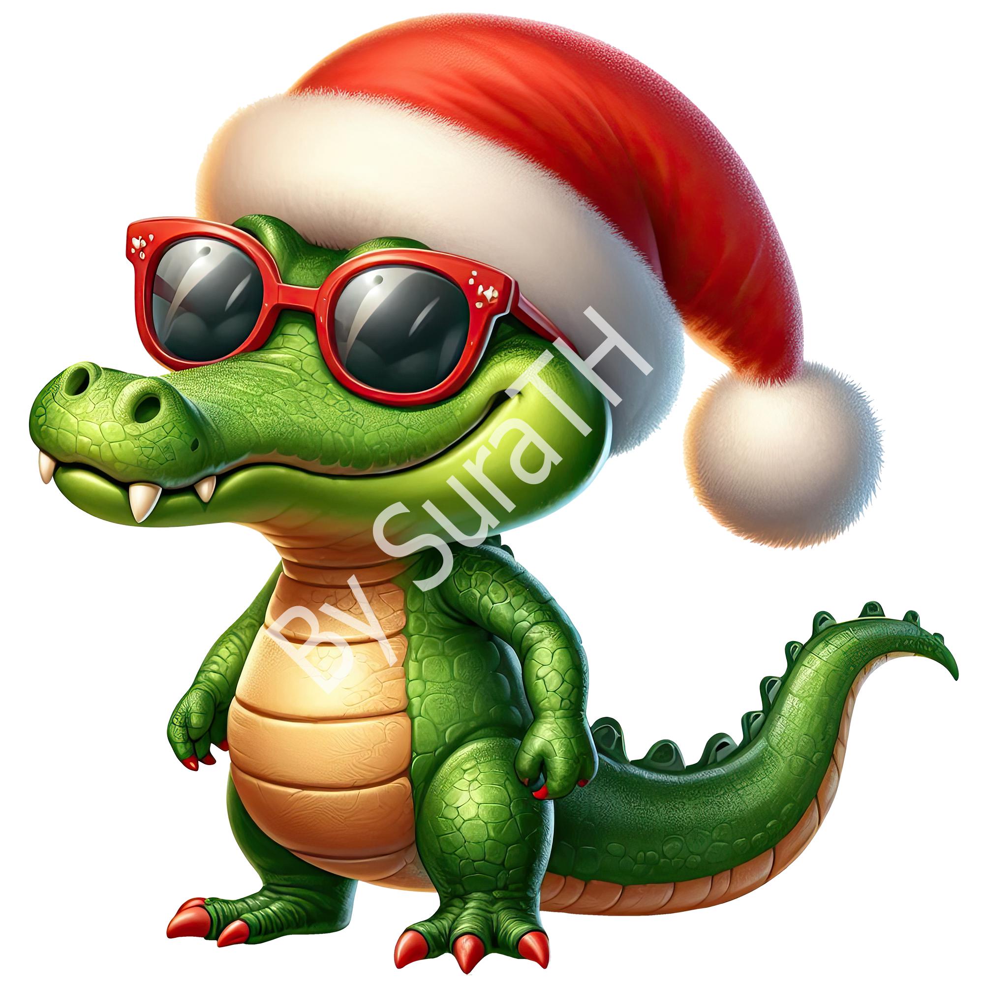 Santa Alligator PNG, Crocodile Clipart, Funny Christmas, Digital ...