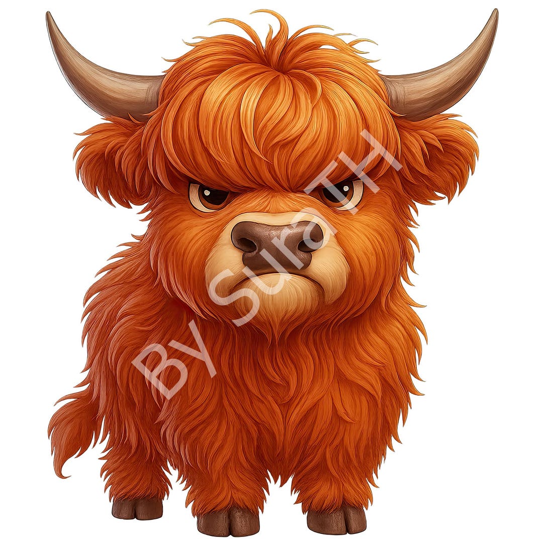 Highland Cow PNG, Funny Grumpy Cow Clipart, Digital Download ...
