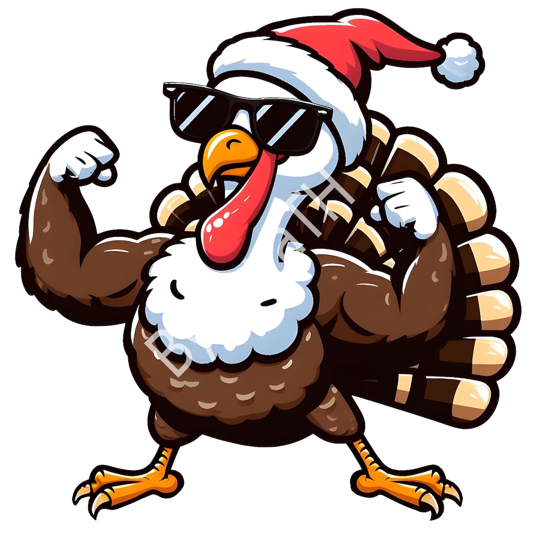 Funny Turkey With Santa Hat PNG, Flexing Turkey Clipart (digital ...