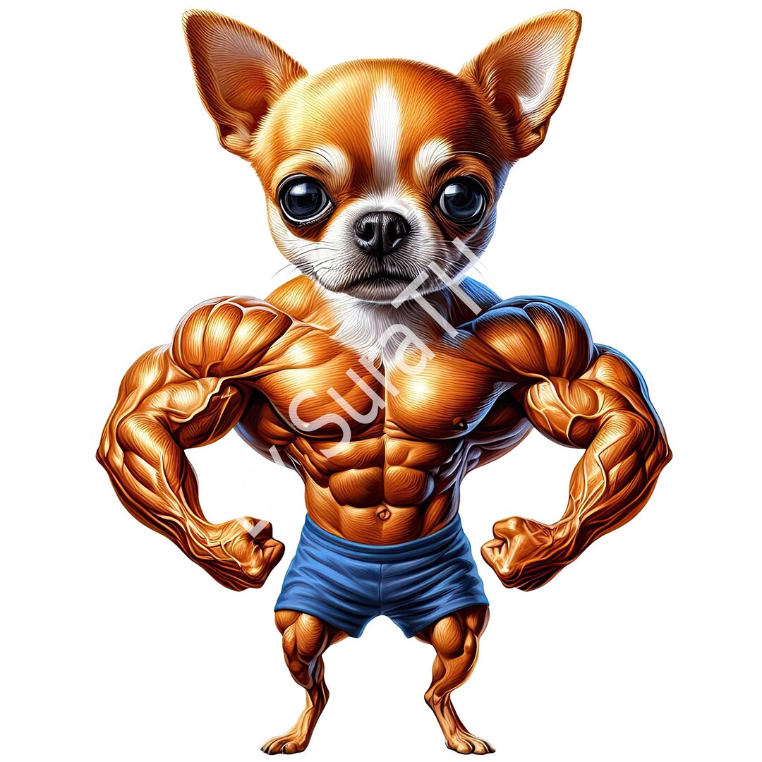 Chihuahua PNG, Funny Dog Muscles, Muscular Chihuahua Clipart, Digital Download, Sublimation ...