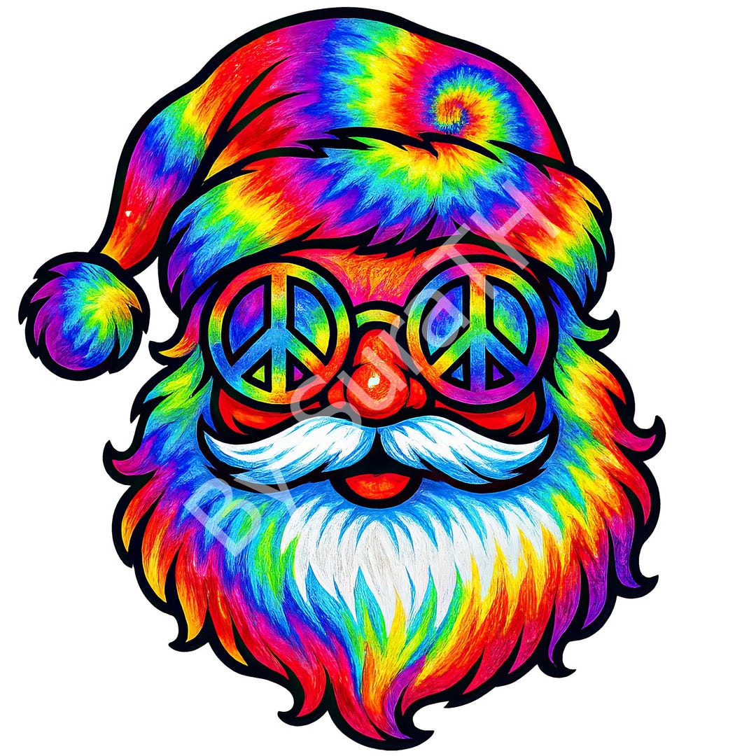 Colorful Santa PNG, Hippie Santa Clipart, Tie Dye Santa, Santa Peace ...