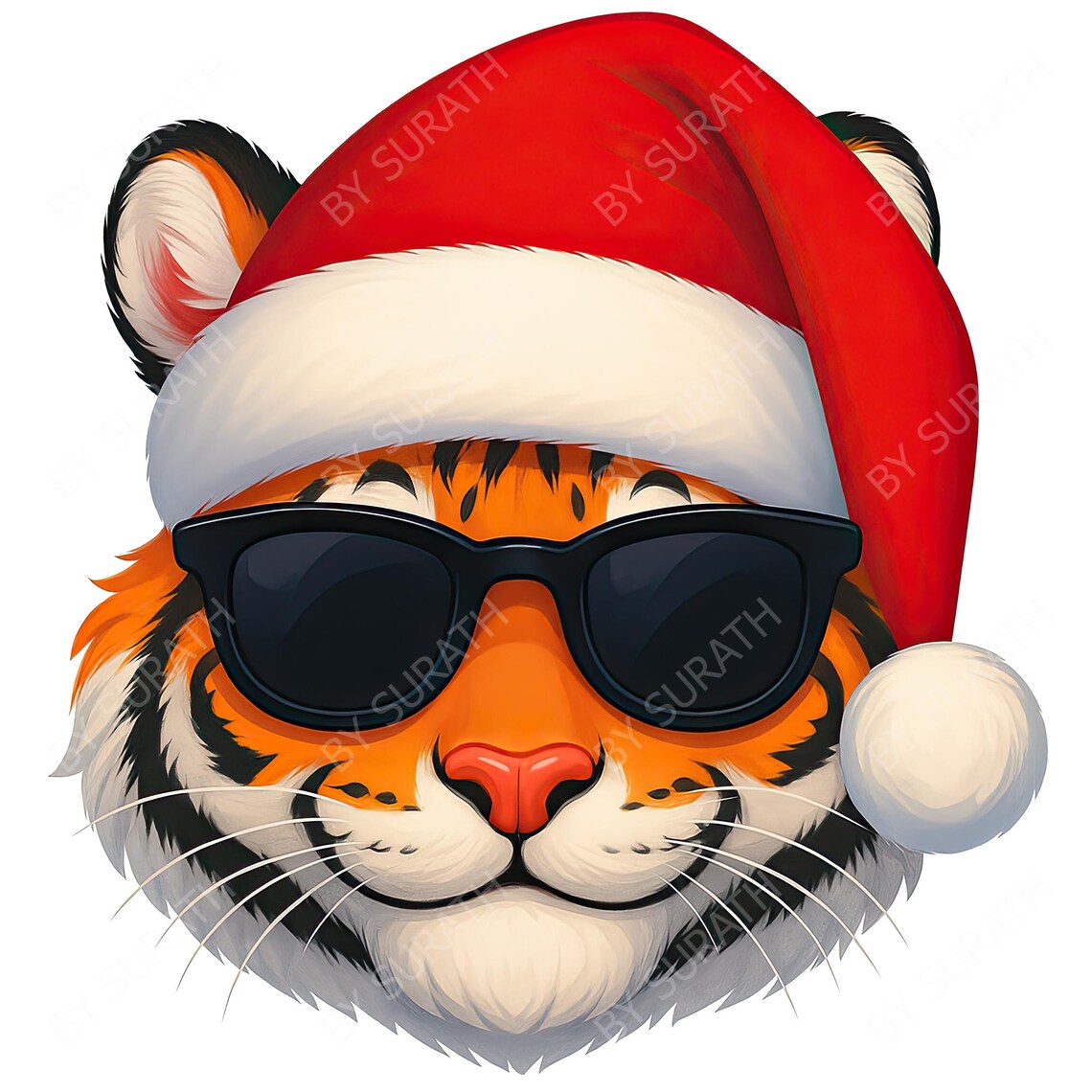 Tiger Santa Hat PNG, Funny Tiger Christmas Clipart, Digital Download ...