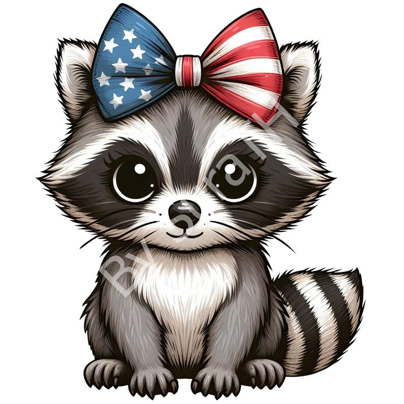 Cute Raccoon PNG, Raccoon American Flag Bow, Raccoon 4th of July ...