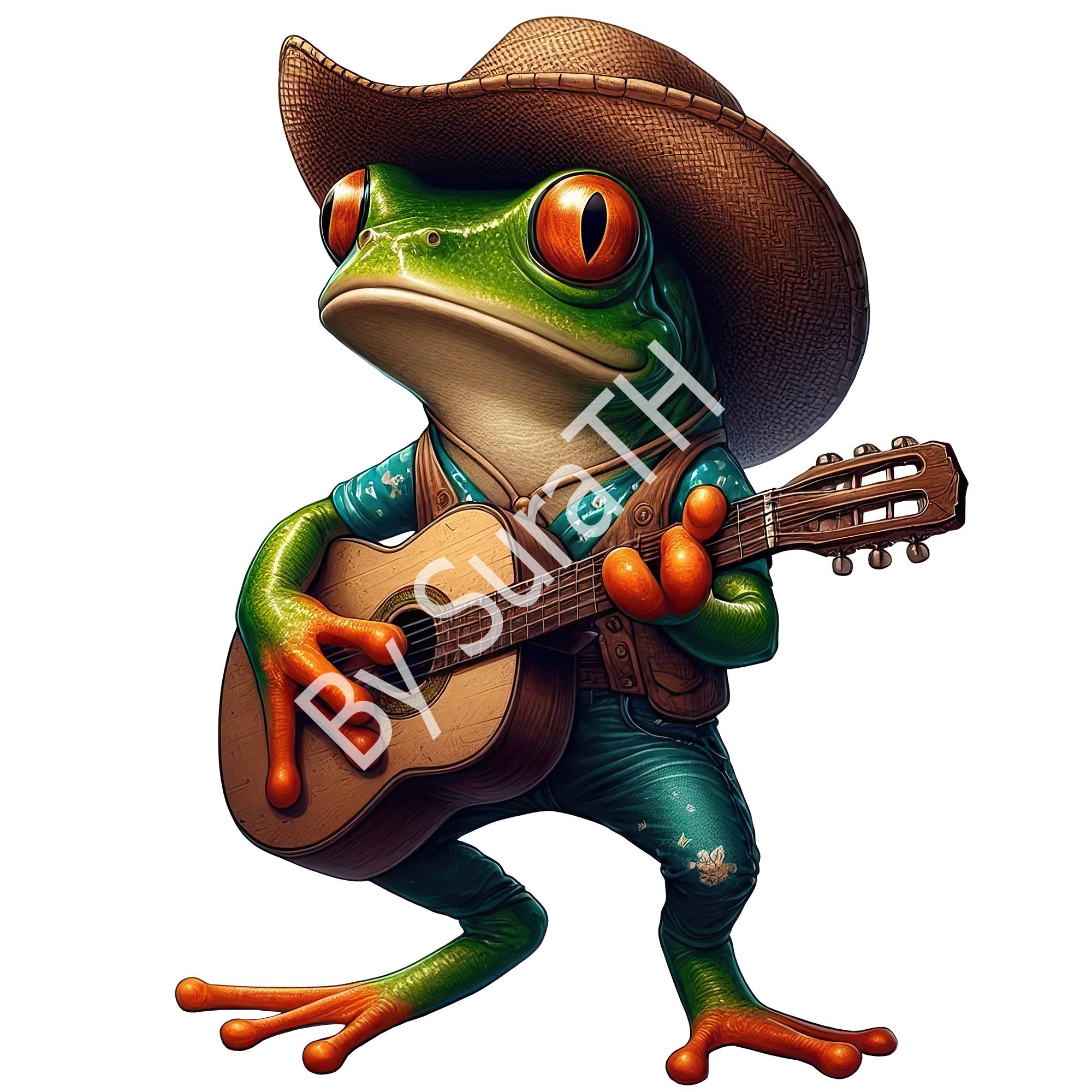 Frog Playing Guitar, 8 Frog PNG Bundle, Funny Frog PNG, Frog Guitar ...