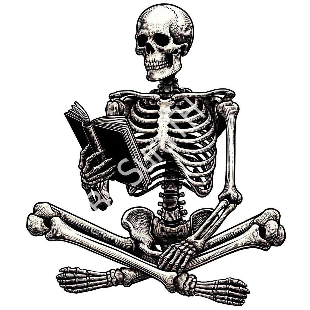 Skeleton Reading Book PNG, Skeleton Reader Clipart, Funny Skeleton Book Lover, Skeleton Digital ...
