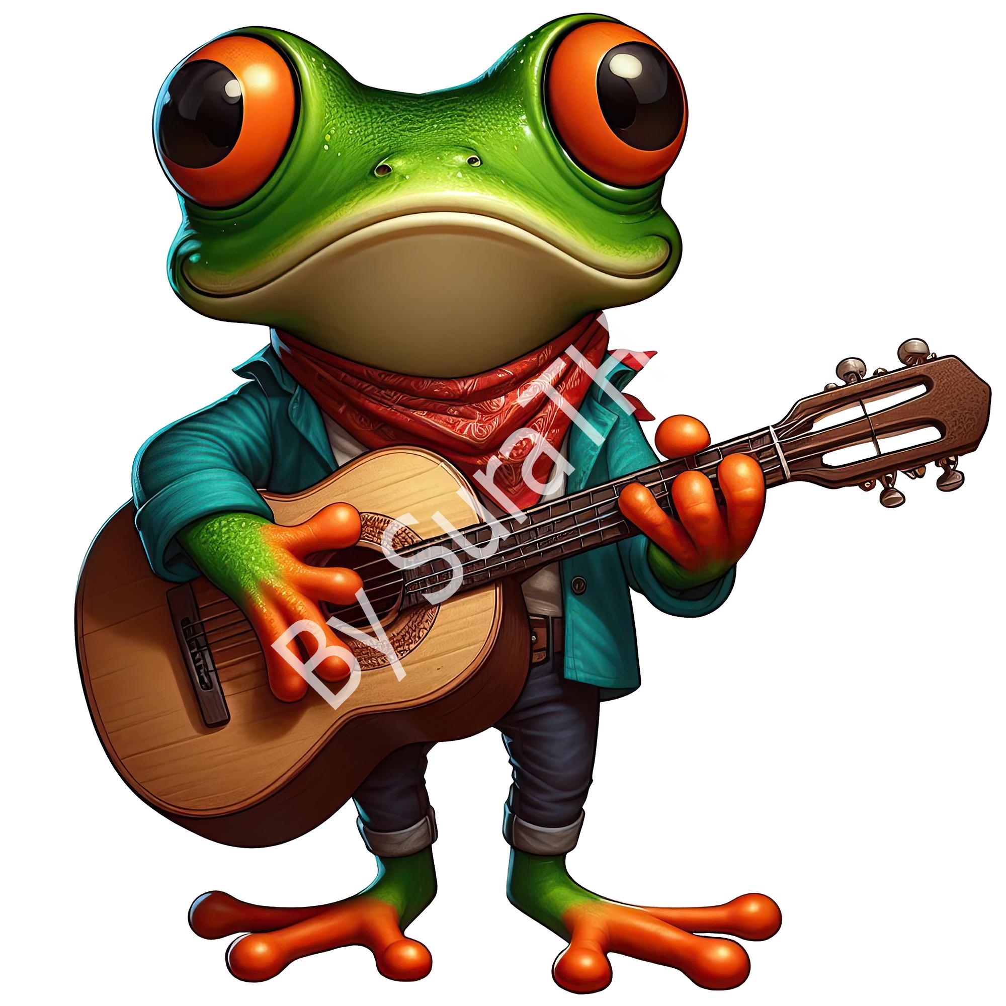Frog Playing Guitar, 8 Frog PNG Bundle, Funny Frog PNG, Frog Guitar ...