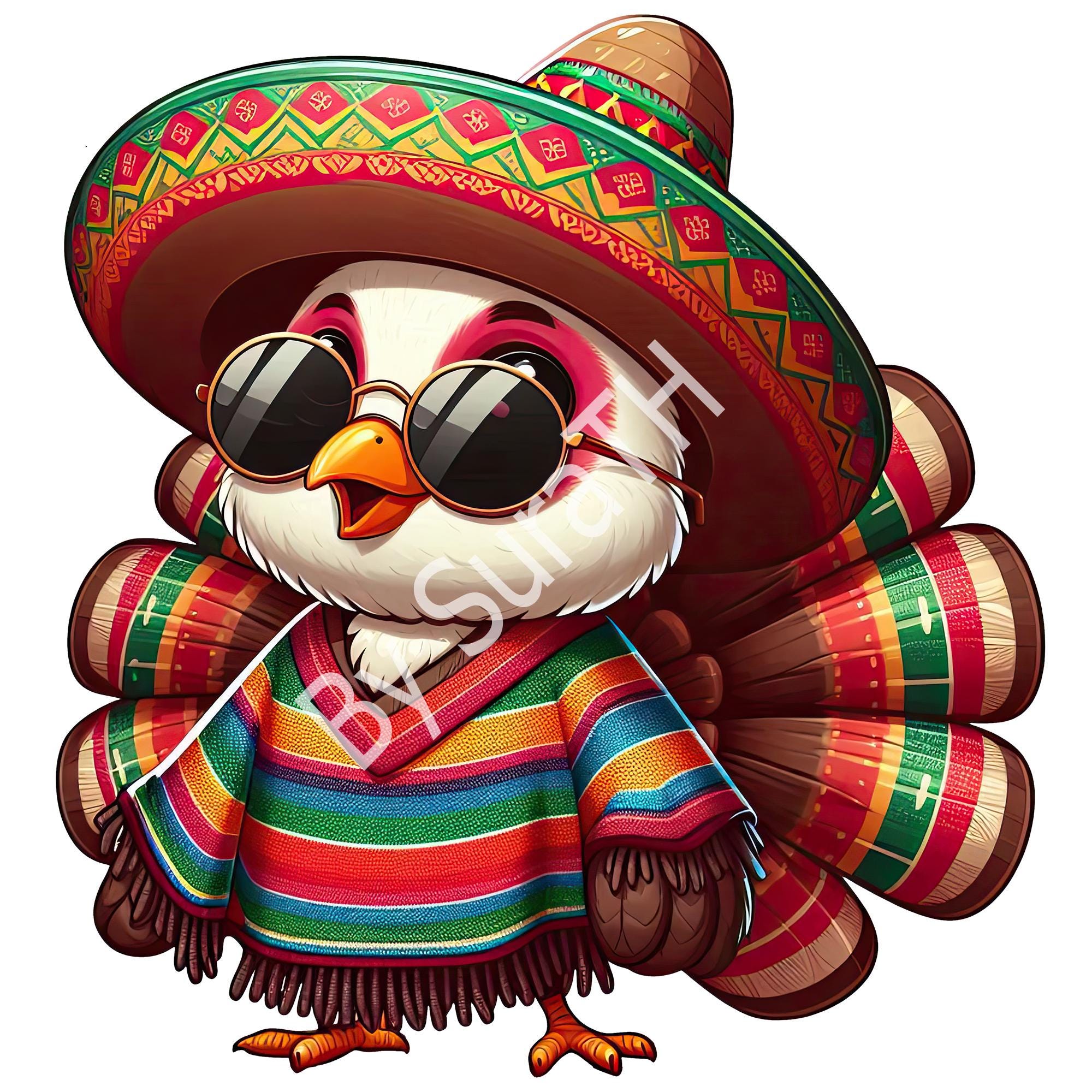 Funny Turkey Clipart, Mexican Poncho, Sombrero PNG (digital Download ...