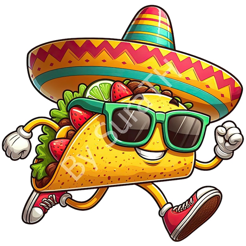 Funny Taco PNG: Running Taco With Sombrero, Digital Download ...