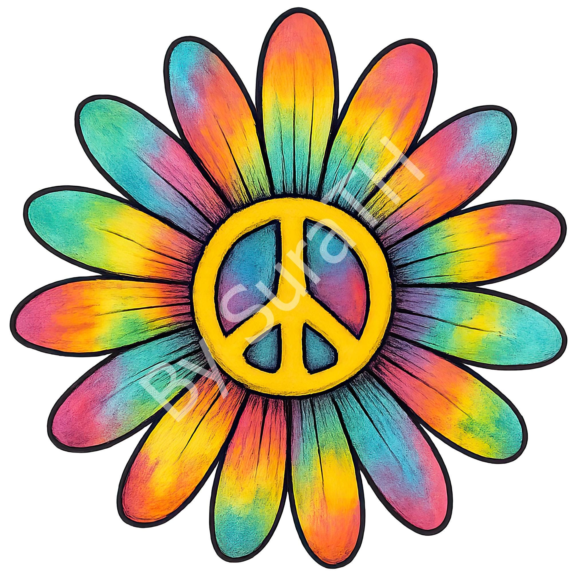 Peace Sign PNG, Colorful Peace Flower, Hippie Floral, Digital Download ...