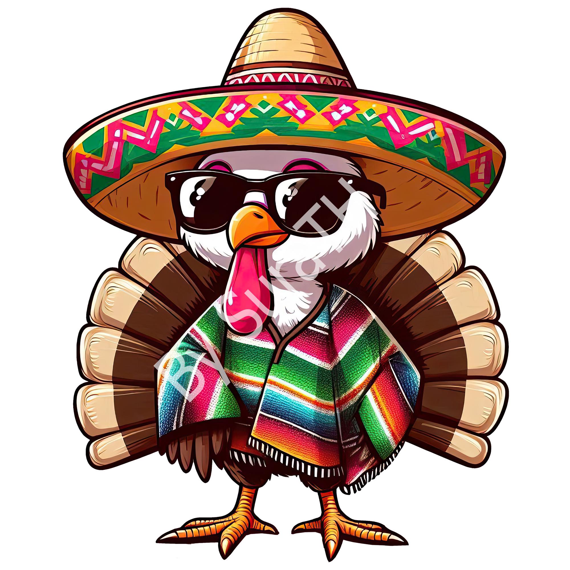 Funny Turkey Clipart, Mexican Poncho, Sombrero PNG (digital Download ...