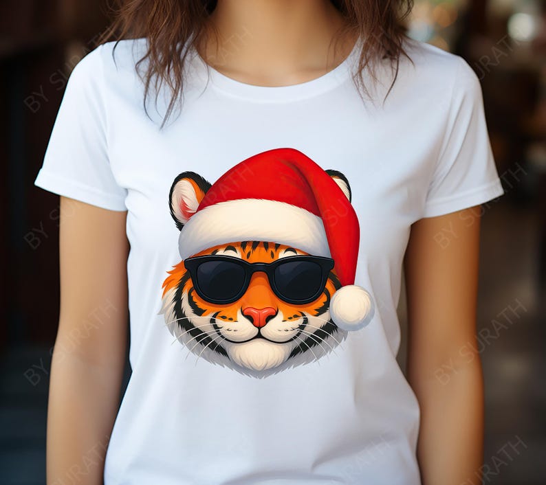 Tiger Santa Hat PNG, Funny Tiger Christmas Clipart, Digital Download ...