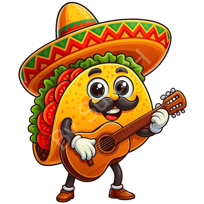 Funny Taco Playing Guitar PNG, Taco Clipart, Cute Taco, Taco Cartoon ...