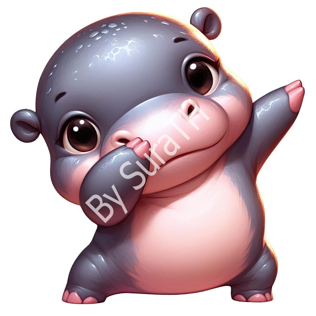 5 Baby Pygmy Hippo Dabbing PNG, Cute Baby Hippo Clipart, Moo Deng PNG ...