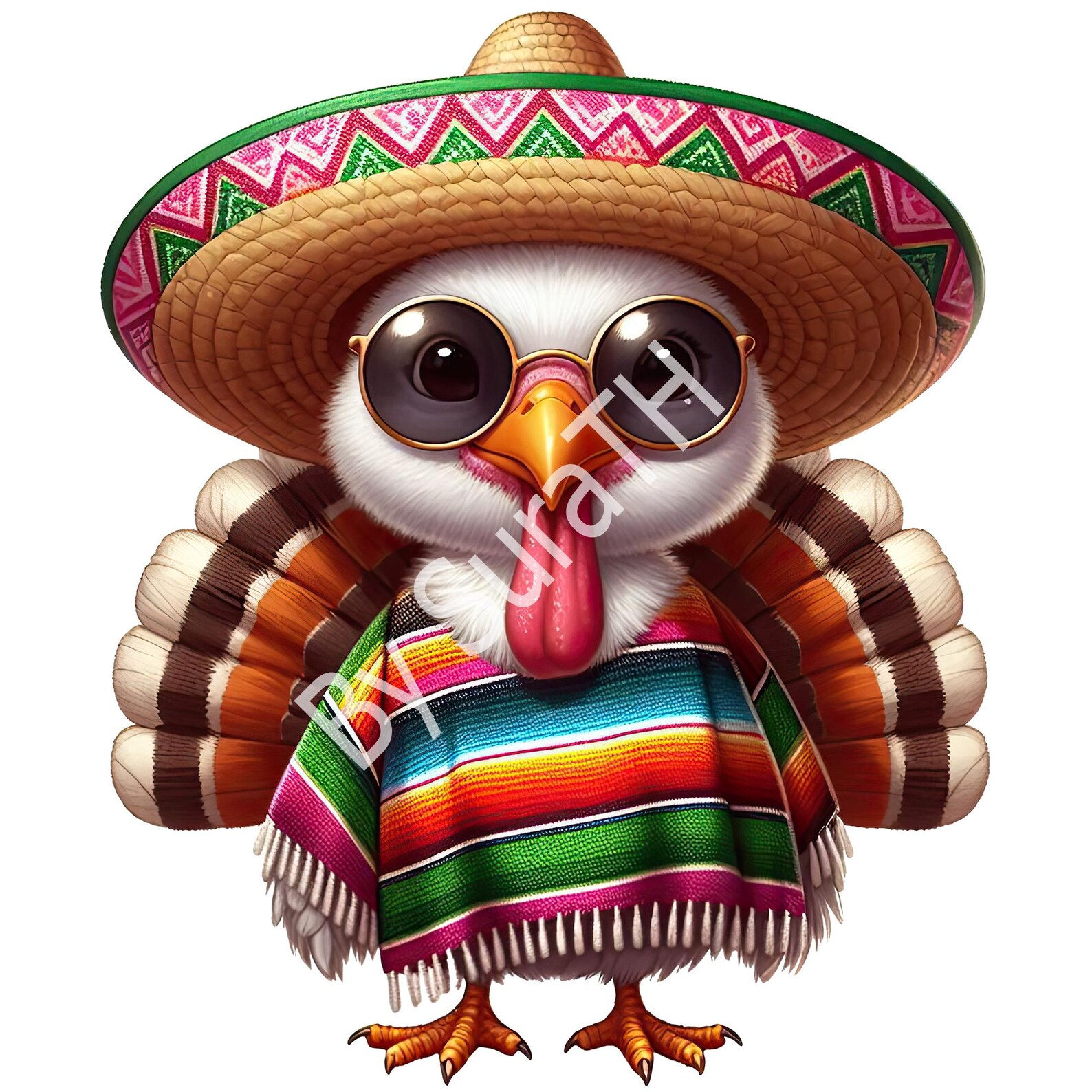 Funny Turkey Clipart, Mexican Poncho, Sombrero PNG (digital Download ...