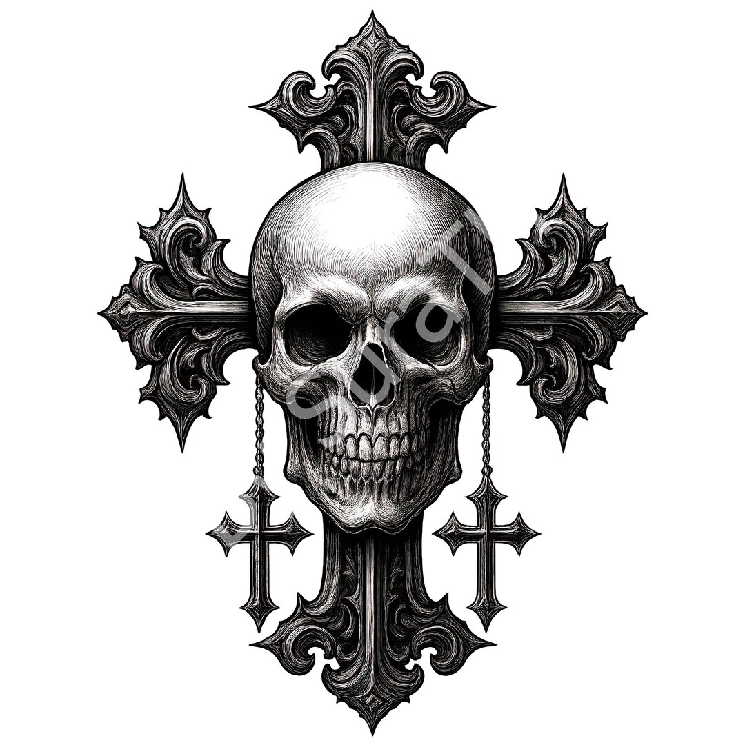 Skull Cross PNG, Gothic Skull Cross, Skull Clipart, Skull Art, Punk ...