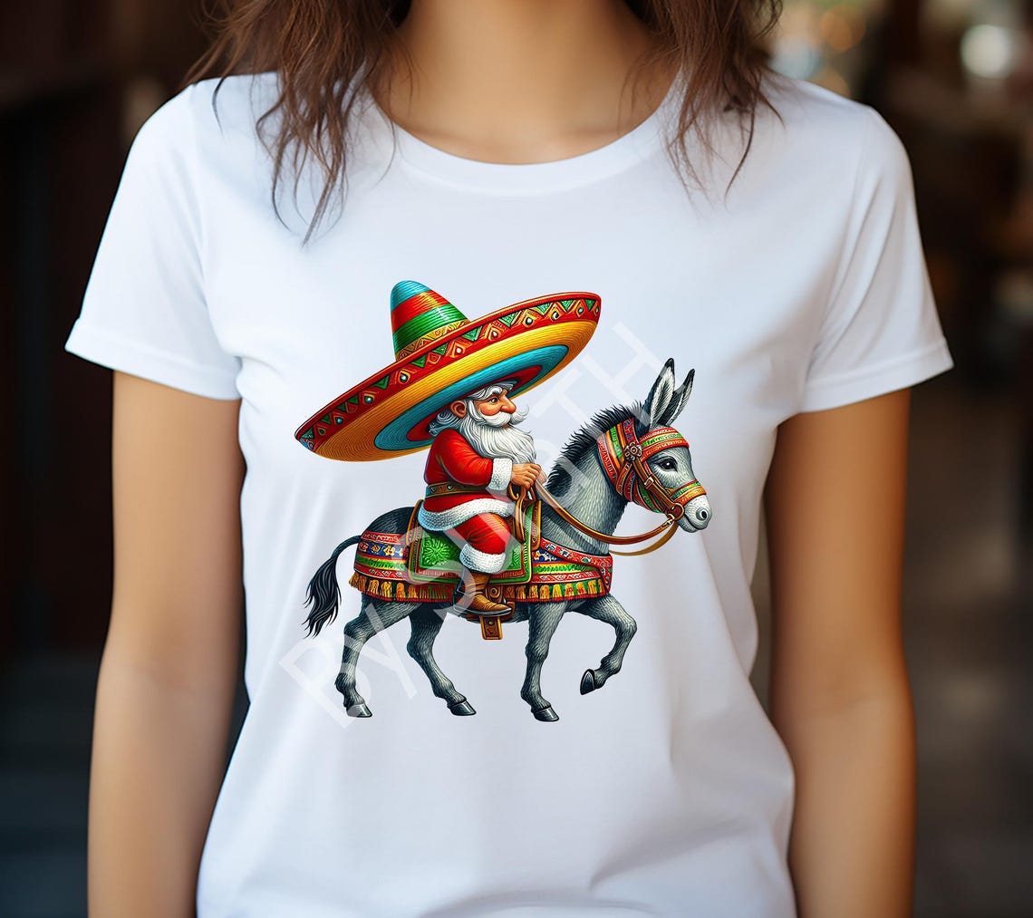 Mexican Santa Riding Donkey PNG, Mexican Christmas Clipart, Funny Santa ...