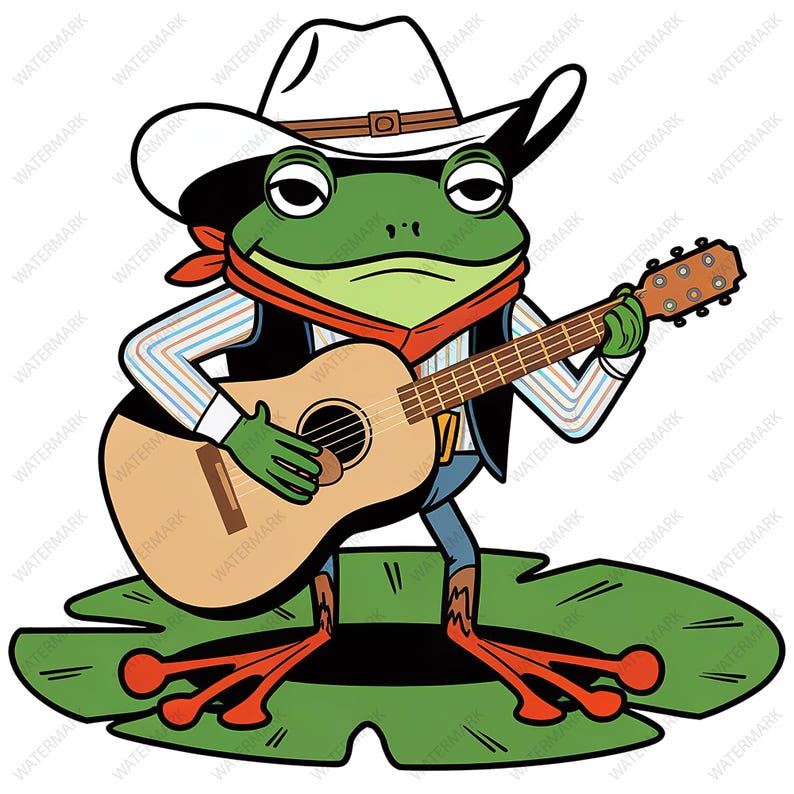 Frog Cowboy Playing Guitar PNG, Cowboy Frog PNG, Western Cowboy Frog ...