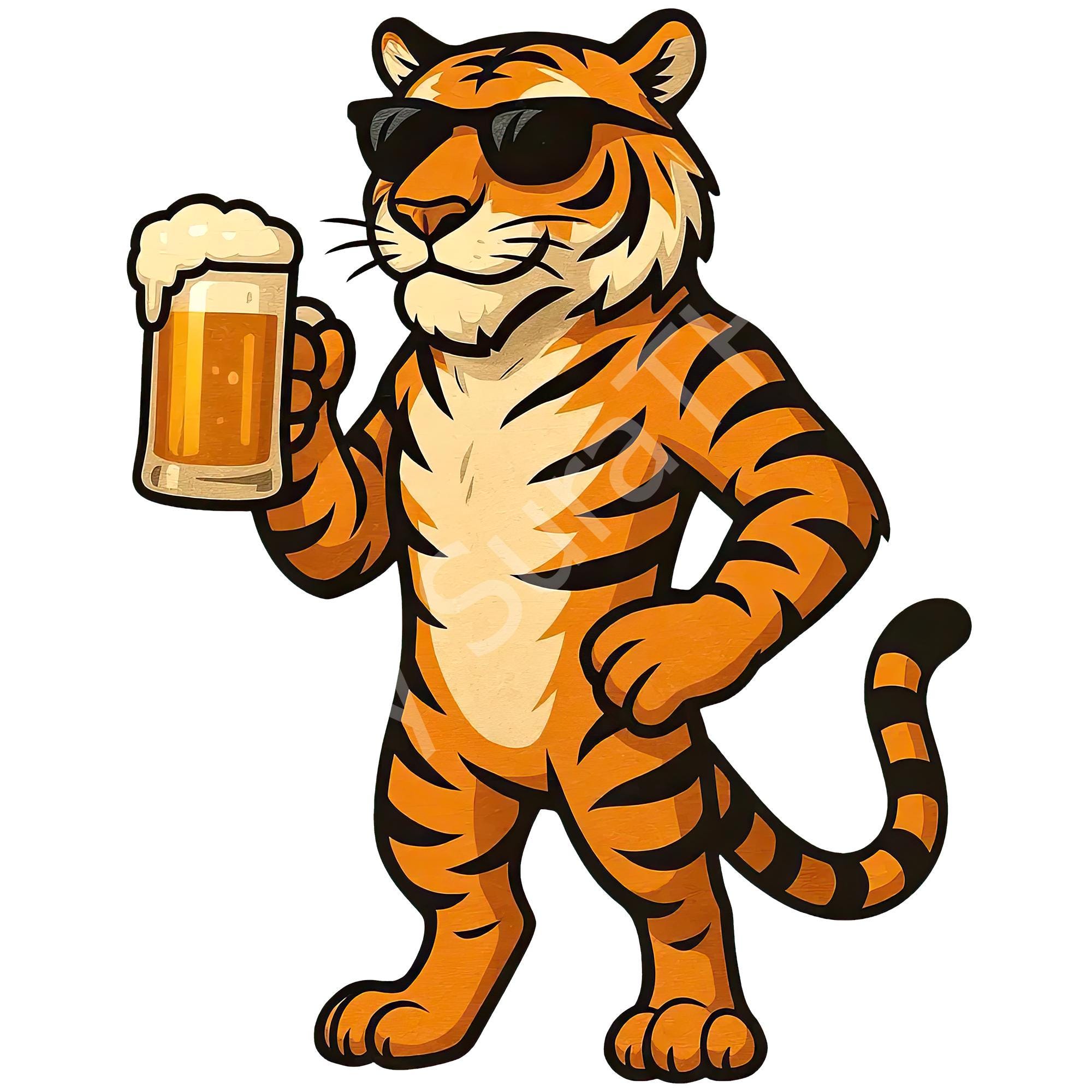 Funny Tiger Drinking Beer PNG: Cartoon Clipart, Digital Download ...