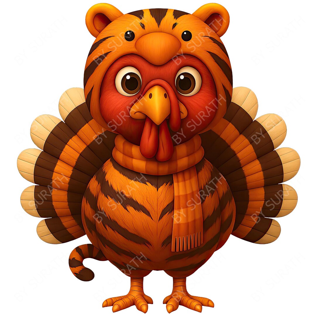 Turkey Tiger Costume PNG, Funny Turkey Thanksgiving Clipart, Digital ...