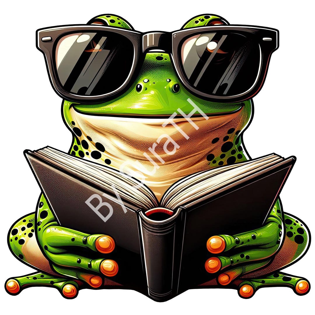 Frog Reading Book PNG, Frog Reader Clipart, Cool Frog Clipart, Funny ...