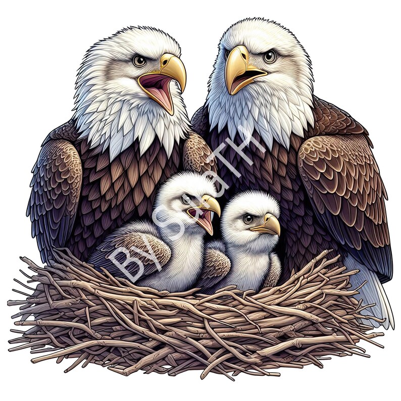 Eagle Family PNG, 4 PNG, Eagle Family in the Nest Clipart, Cute Eagle ...