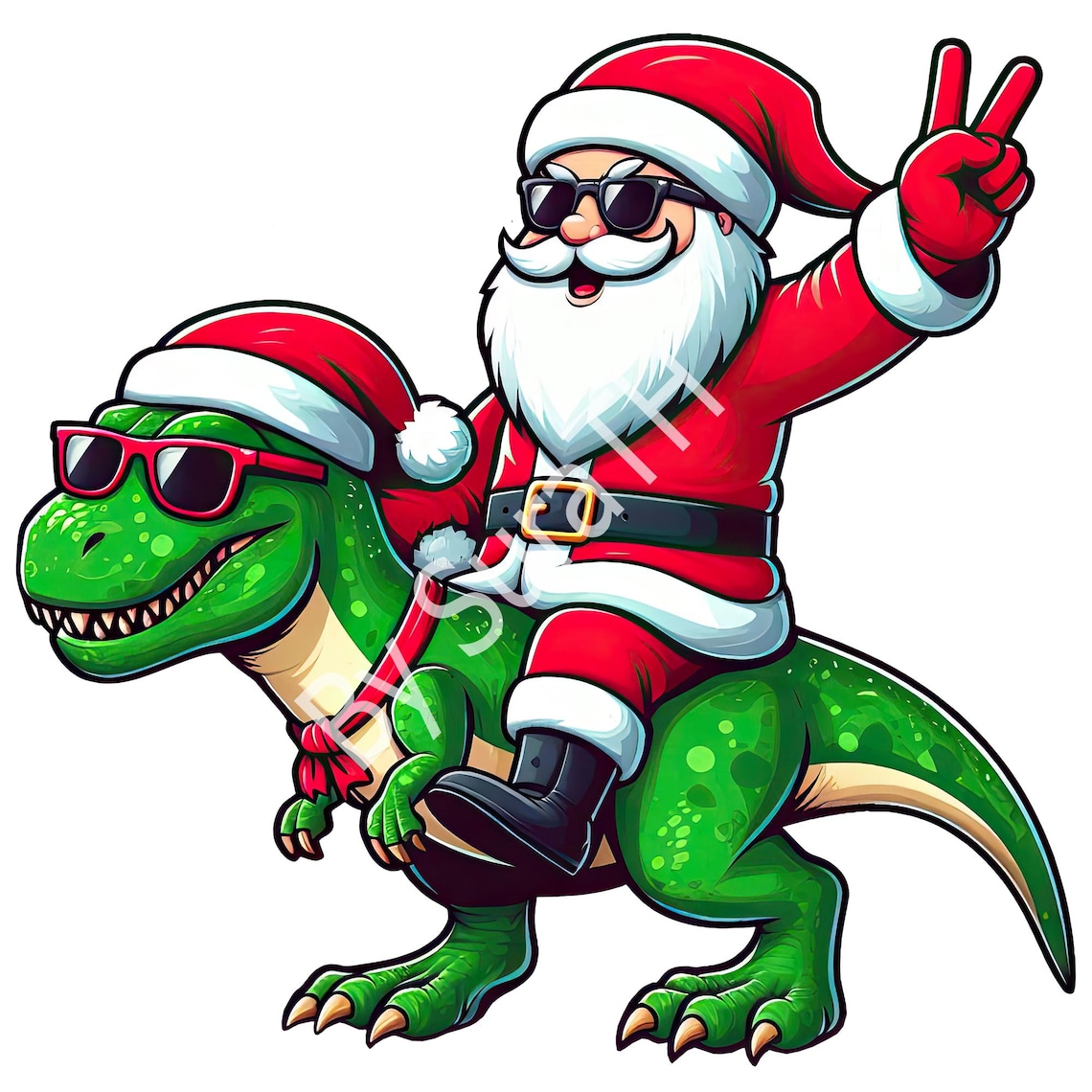 Santa Riding Dinosaur T-rex Clipart, Funny Christmas PNG (digital ...