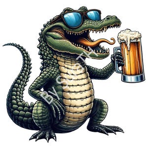 Alligator Drinking Beer, 7 PNG, Funny Crocodile, Digital Download ...
