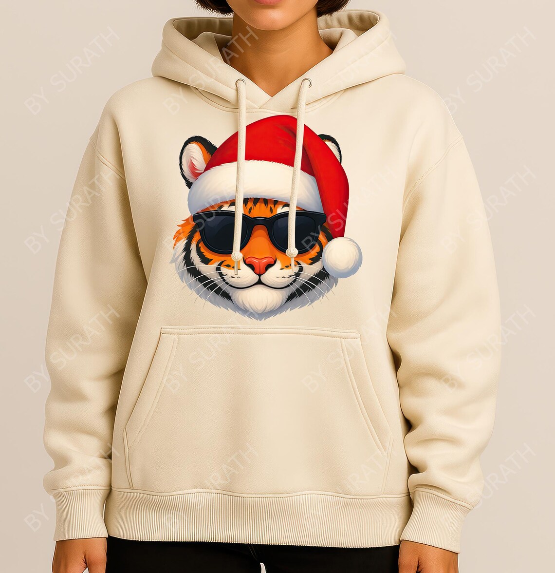 Tiger Santa Hat PNG, Funny Tiger Christmas Clipart, Digital Download ...