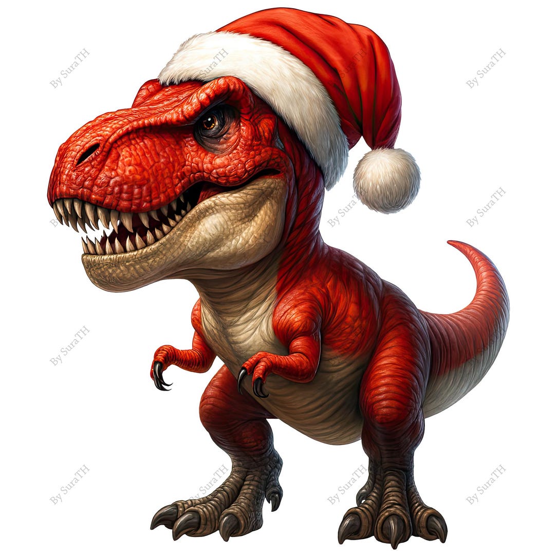 T-rex Santa Hat PNG, Funny Christmas Dinosaur Clipart, Digital Download ...