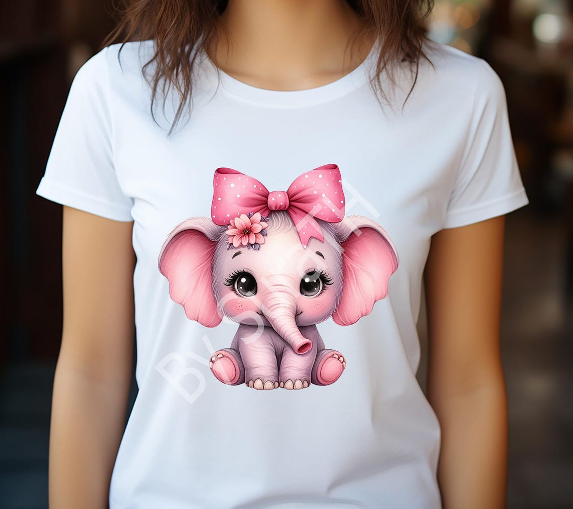 Pink Bow Elephant PNG Clipart, Baby Animal Printable (digital Download ...